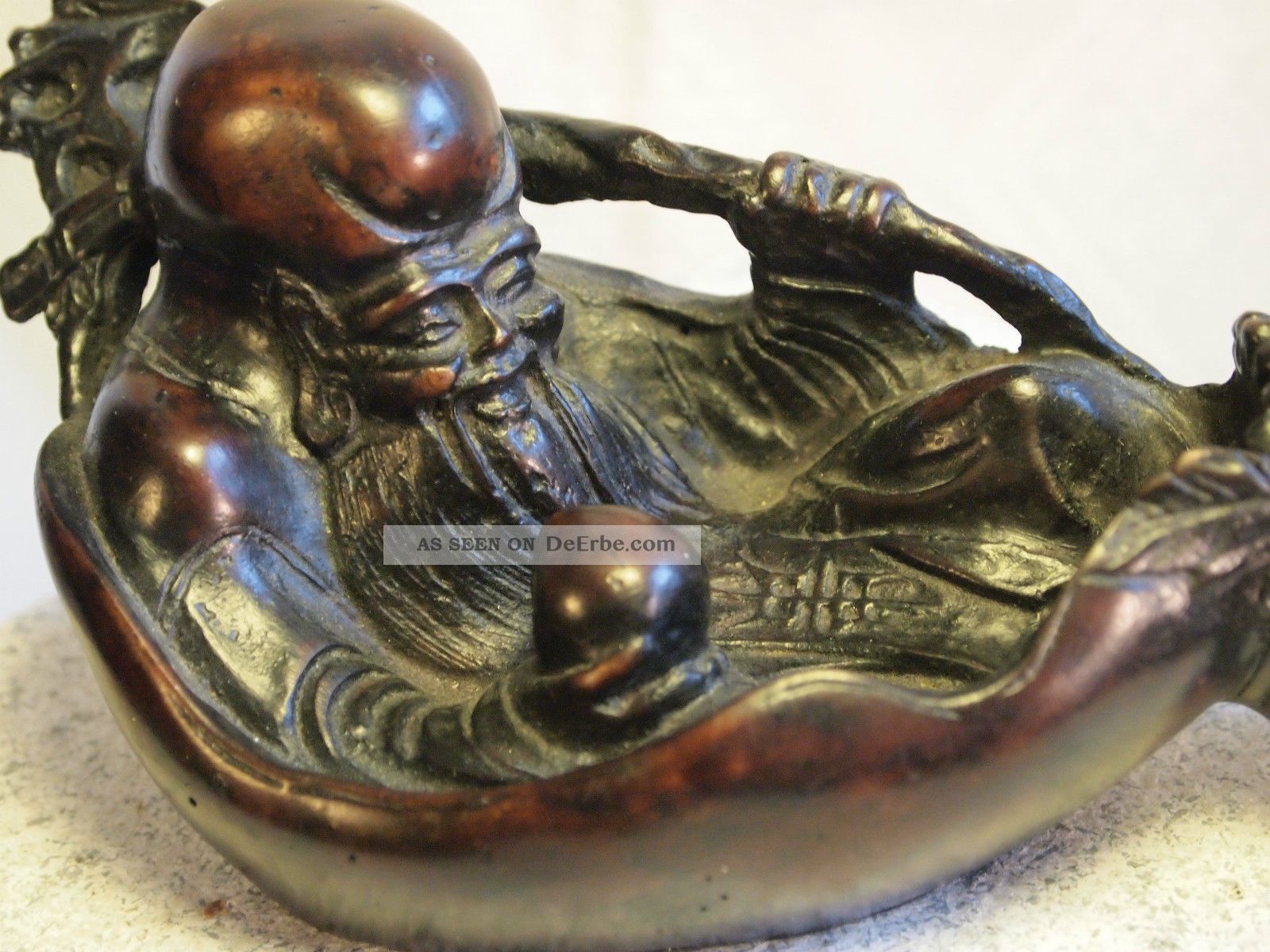 Skulptur, Figur China Alter Weiser Mann In Einer Kalebasse Feng Shui