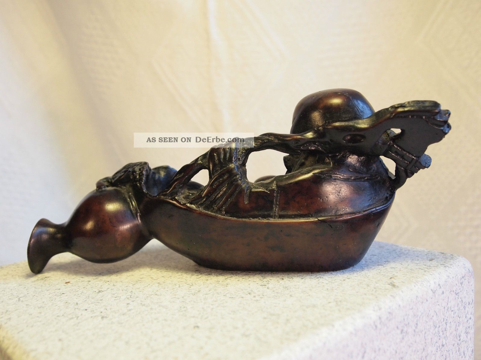 Skulptur, Figur China Alter Weiser Mann In Einer Kalebasse Feng Shui