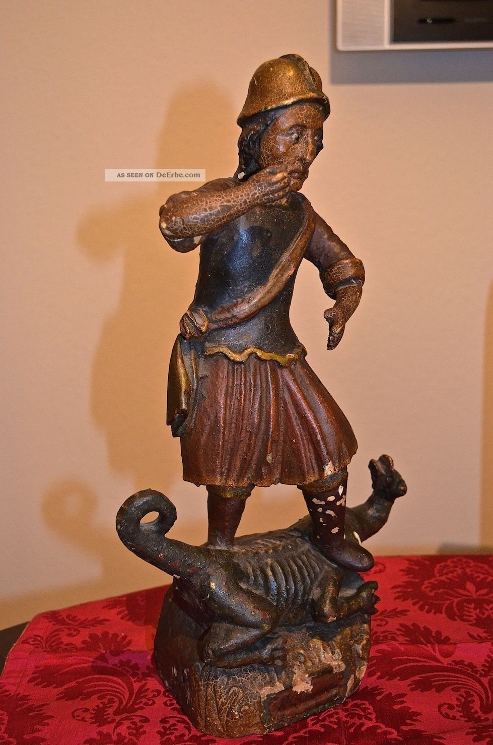 Heiliger Georg, Holz Skulptur, Barock 18 Jh. Um 1750, Garantiert