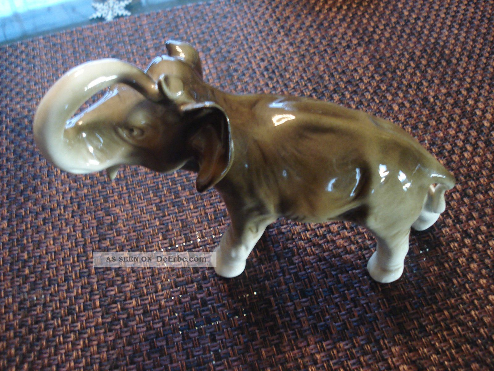 Alter Antiker Porzellan Dux Elefant Gemarkt Mit Rosa Dreieck Top - Vintage