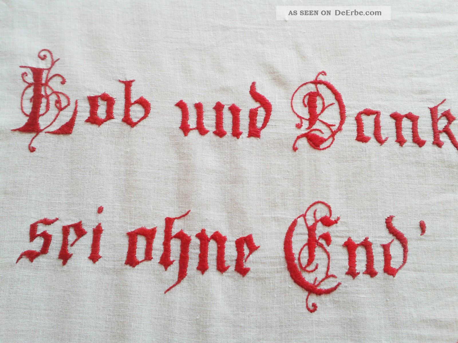 Antikes Altes Altartuch Spitze Handarbeit, Mit Spruch Lob Und Dank. Top