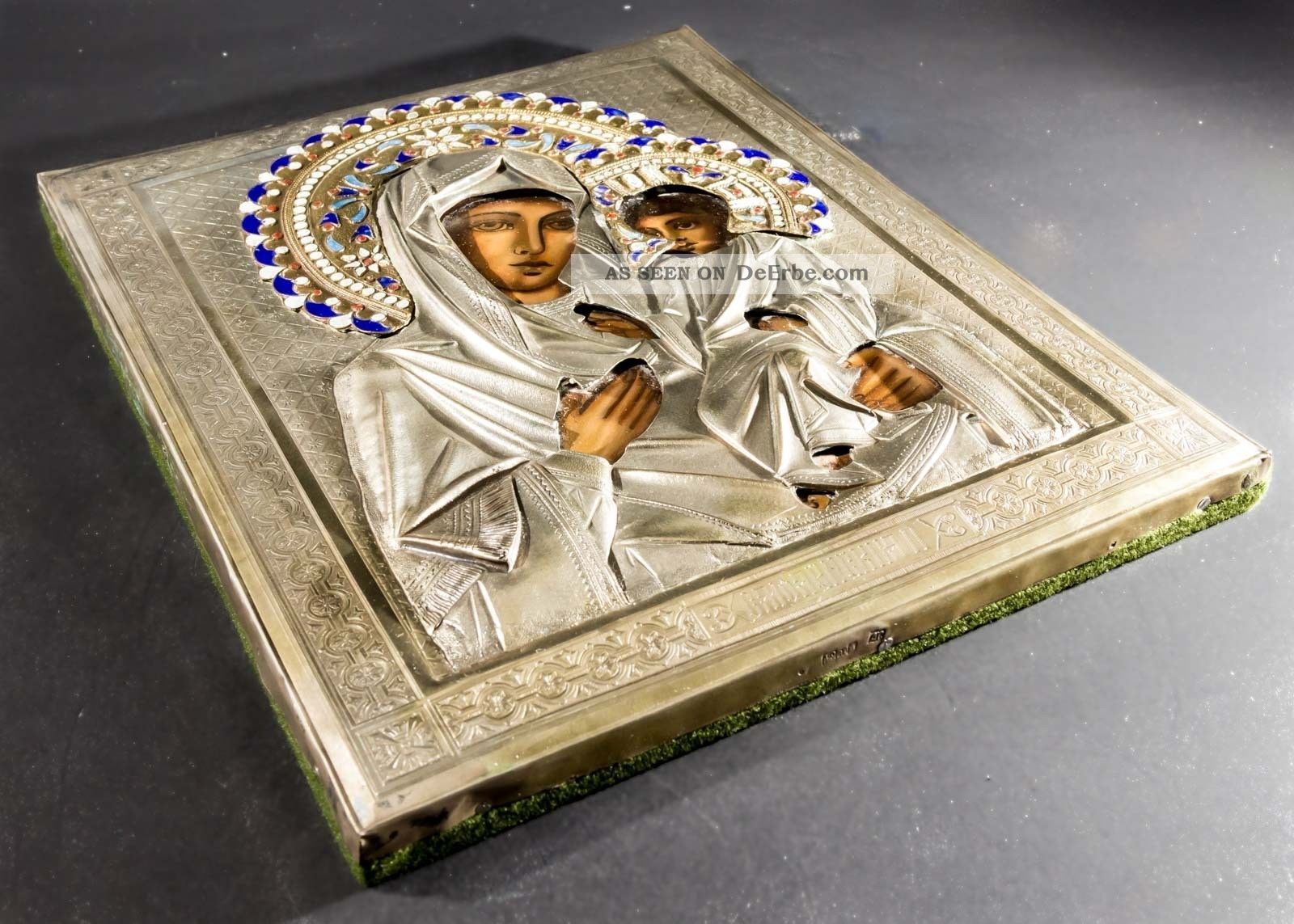 Alte Russische Ikone Datiert 1895 Oklad Silber Punzen 84 Drachentöter Hl. Maria