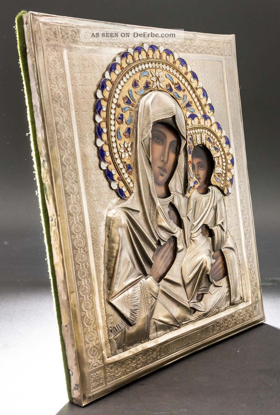 Alte Russische Ikone Datiert 1895 Oklad Silber Punzen 84 Drachentöter Hl. Maria