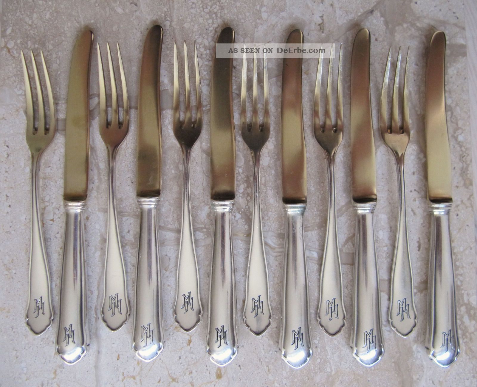 Messer Gabeln 800 Silber Vergoldet Koch & Bergfeld Mh Dessertbesteck Antik