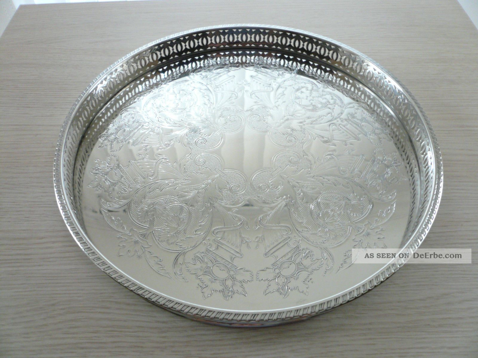 Großes Englisches Rundes Silber - Tablett " Falstaff " 31 Cm ...