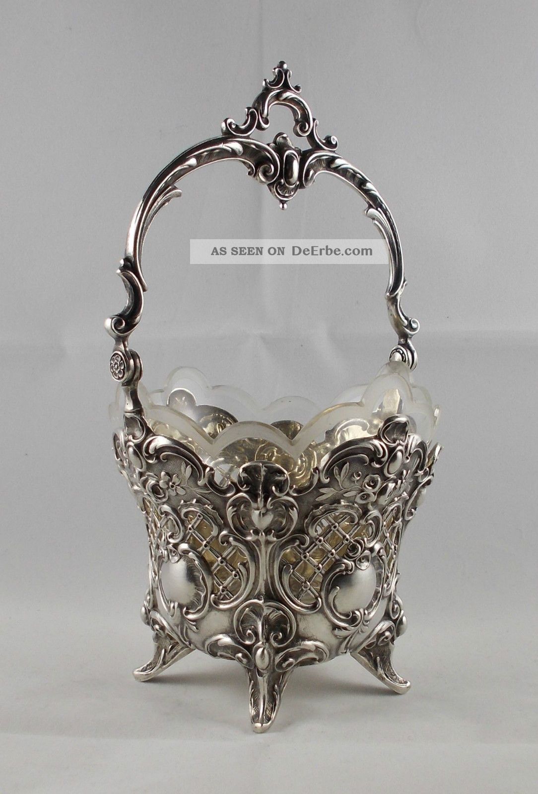 Rar Prächtige Konfektschale Bruckmann In 800er Silber Mit Glasseinsatz