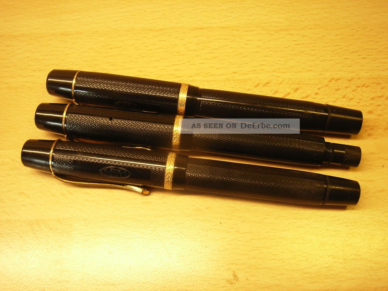 3 Stück Pan Kolbenfüller Füllfederhalter Schwarz M. Silberfarb. Degussa ...