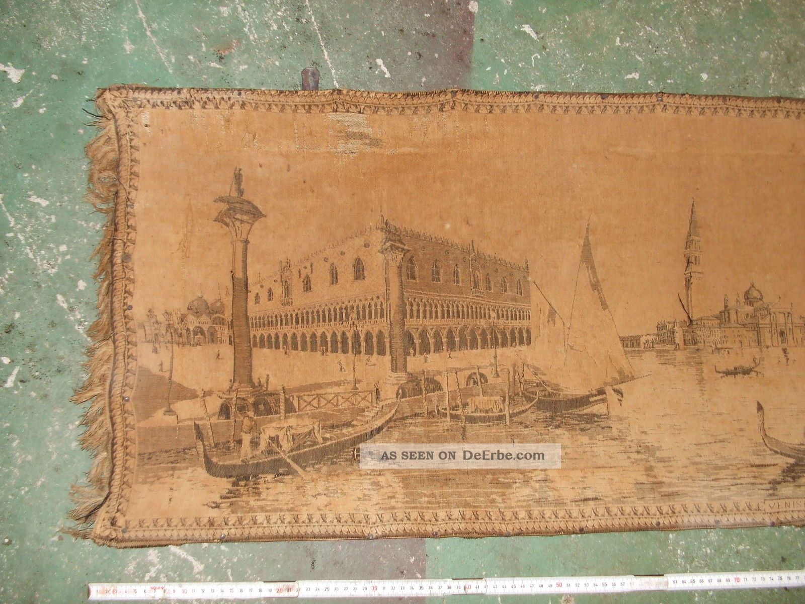 Antikes Stoff - Bild Gobelin ? Druck ? Malerei ? Venedig Venise Fransen ...
