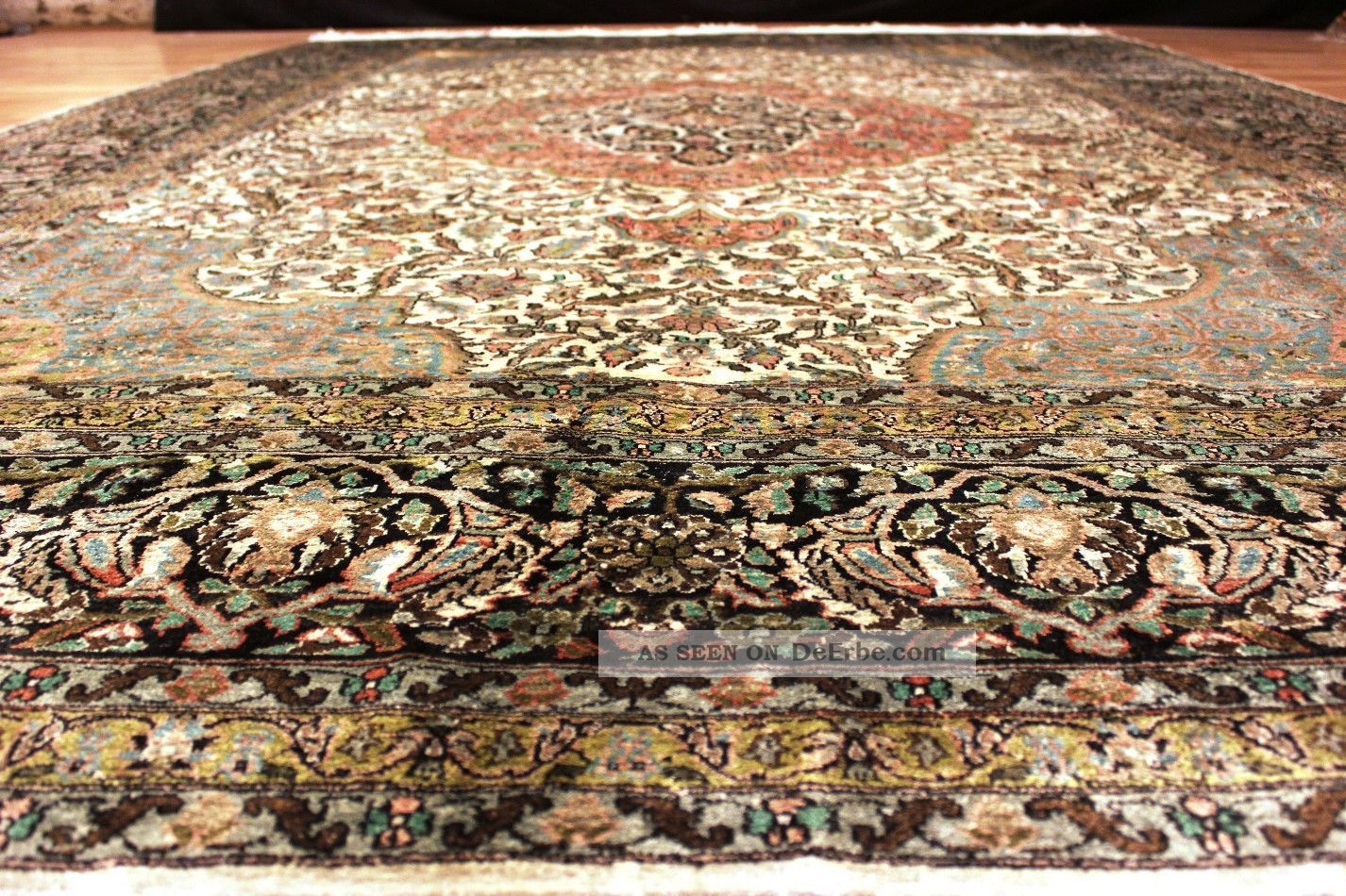 Seidenteppich Blumen Kaschmir Seide " Gereinigt " Teppich Silk Old Rug ...