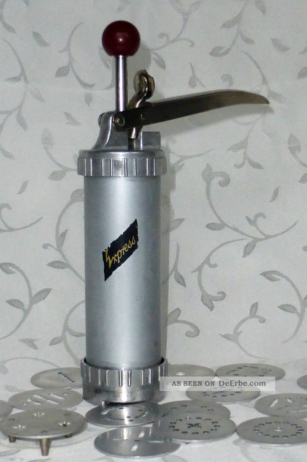 Alte Gepäckpresse Teigspritze Aluminium 16 Form Scheiben 50 Er Mid Century