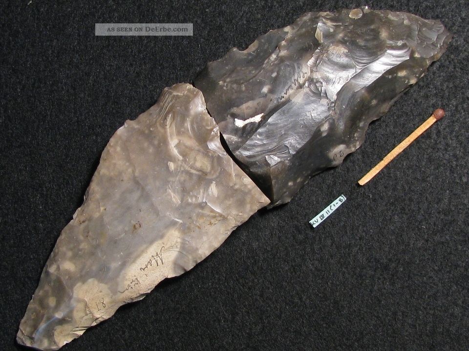 4400 J. A: 2x Ernte Sichel Steinzeit Neolithikum Feuerstein Silex Flint