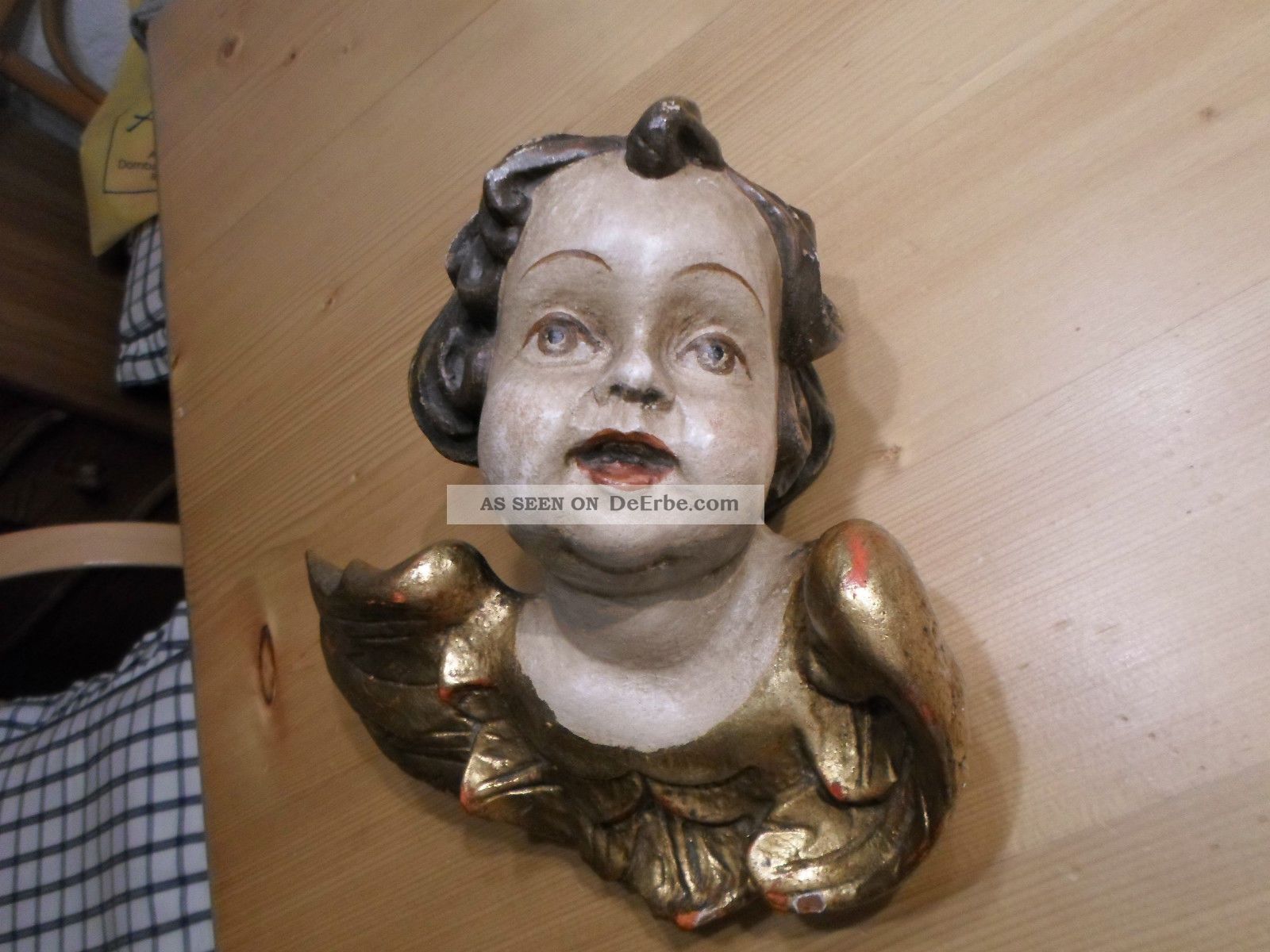 ErbstÜck Antike Große Putte / Engel Holz Handbemalt 20/20cm