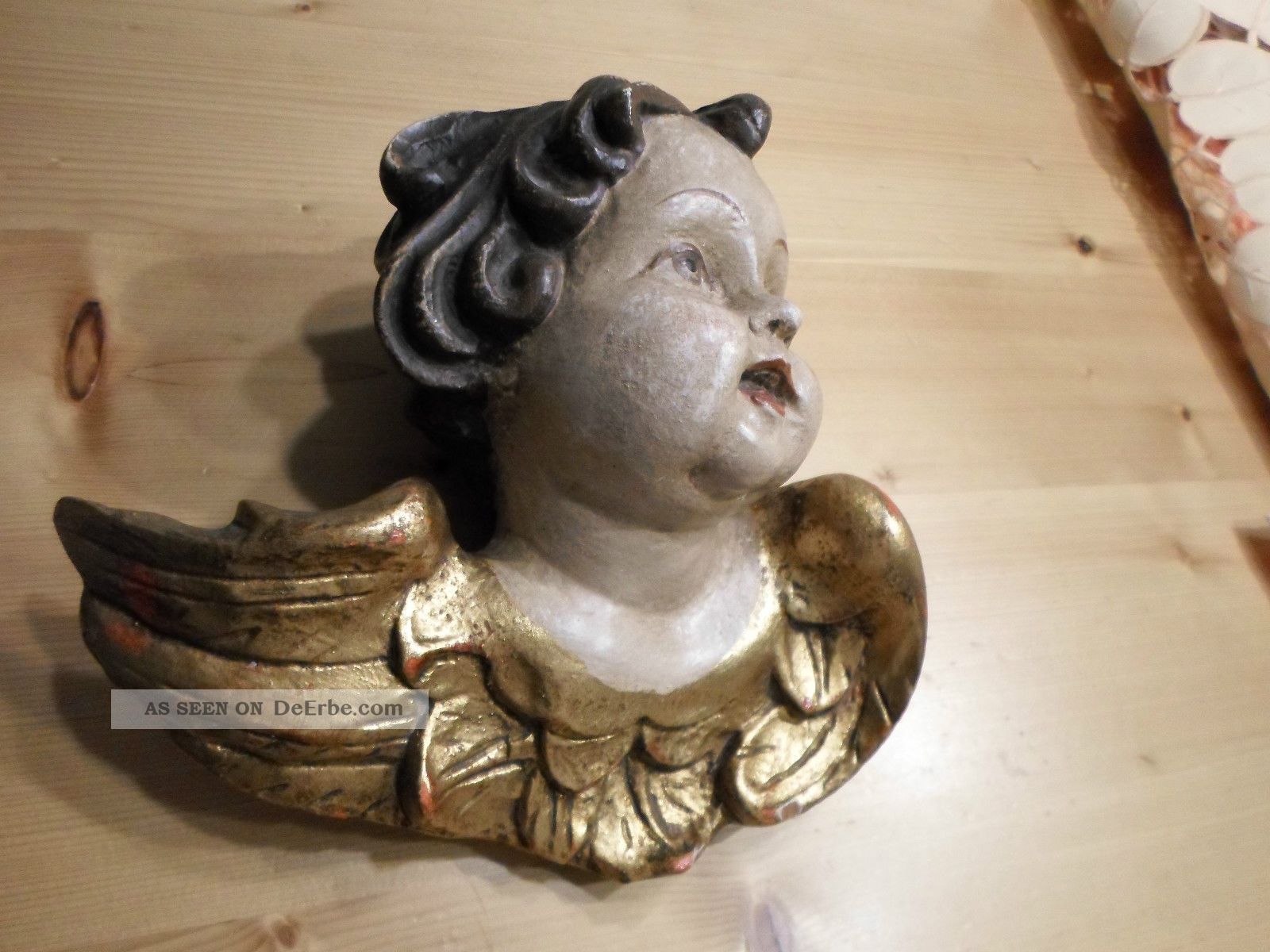 ErbstÜck Antike Große Putte / Engel Holz Handbemalt 20/20cm