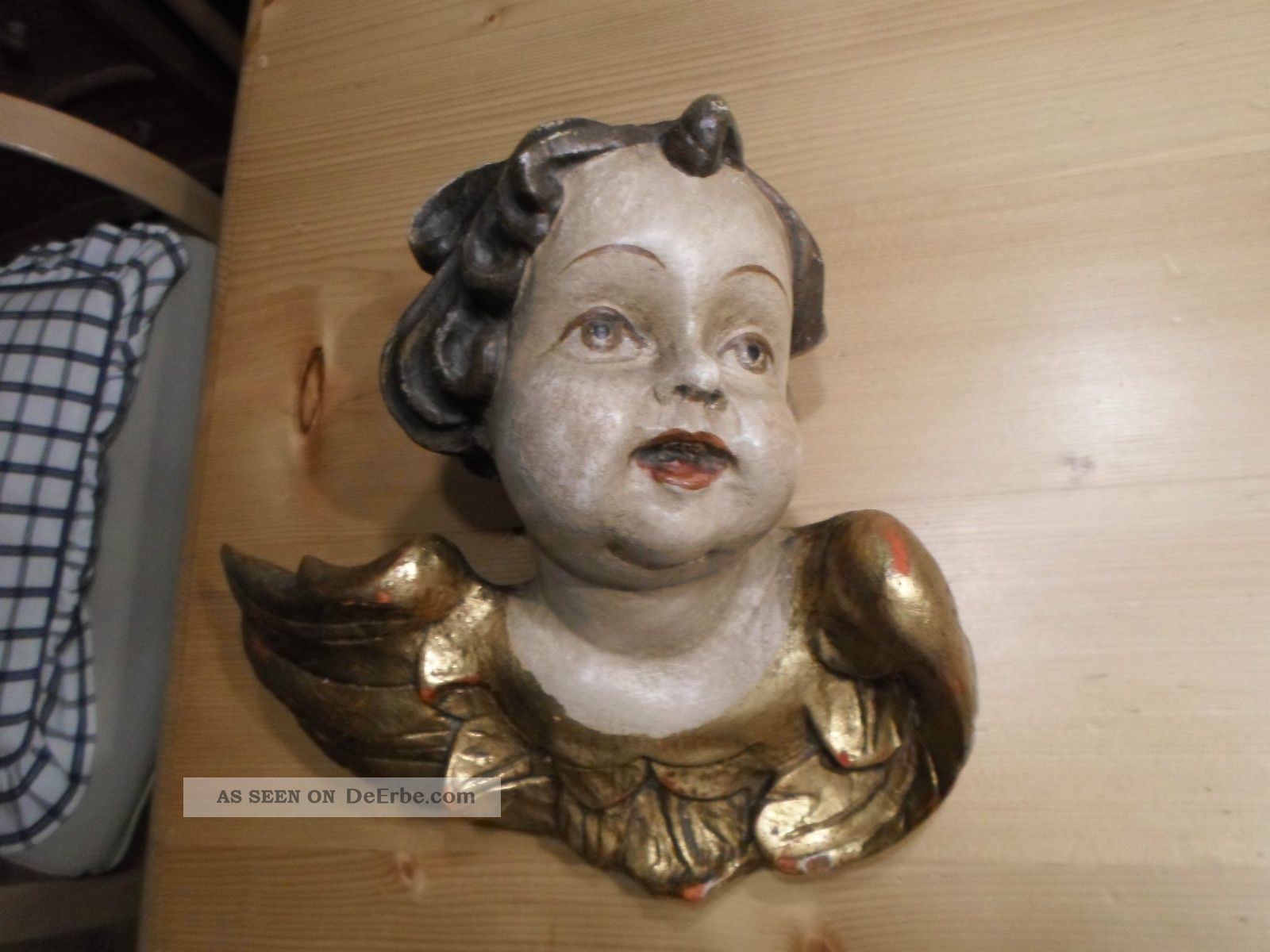 ErbstÜck Antike Große Putte / Engel Holz Handbemalt 20/20cm