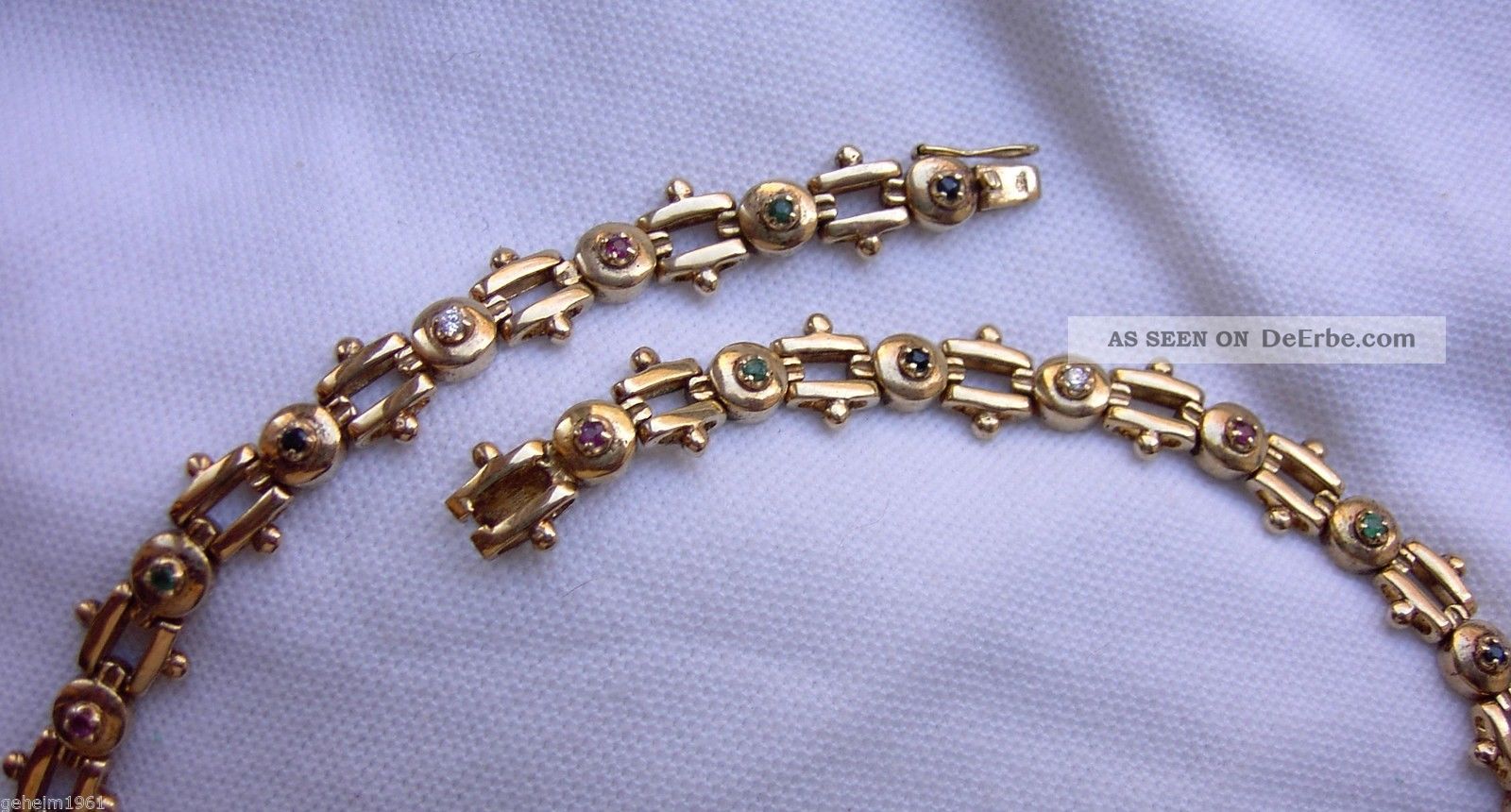 (071) älteres Collier Kollier 31 Steine Silber 925 Vergoldet Massiv ...