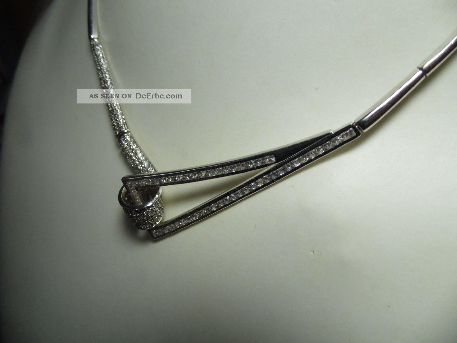 Art_deco 925 Silber Kette / Collier Weiße Zirkonia Design