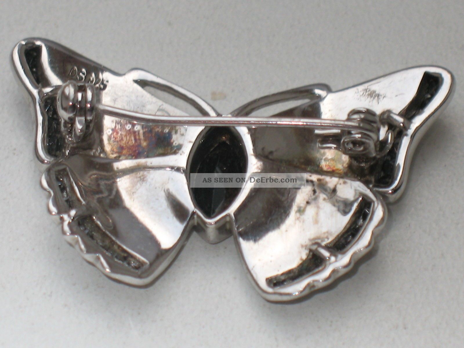 Jugendstil Silber Brosche Schmetterling 29 X Saphir 12 X Perlmutt ...