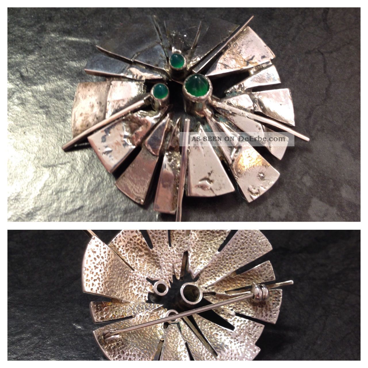 Extravagante Silberbrosche Mit Chrysophras Pyramiden 835 Er Silber Brosche