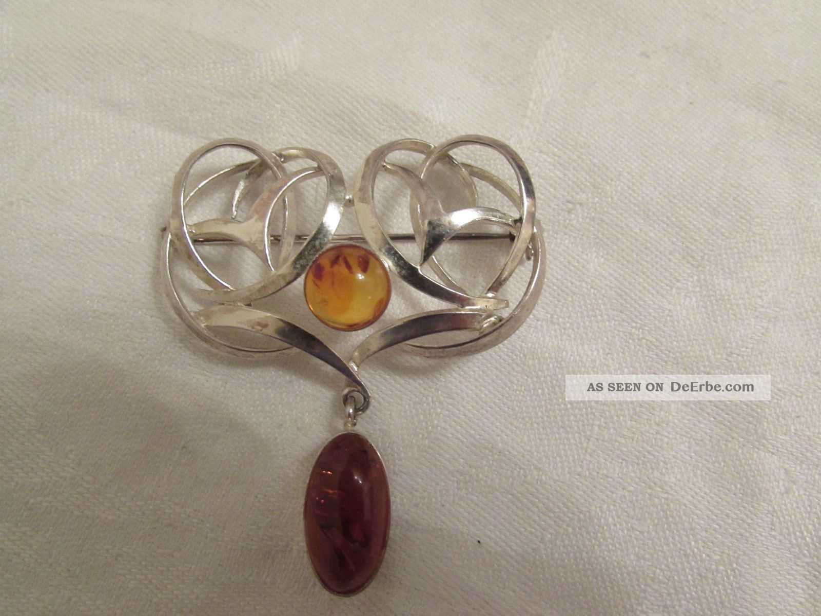 Brosche Silber 835 K&l Bernstein Anstecker Silberbrosche Nachlaß