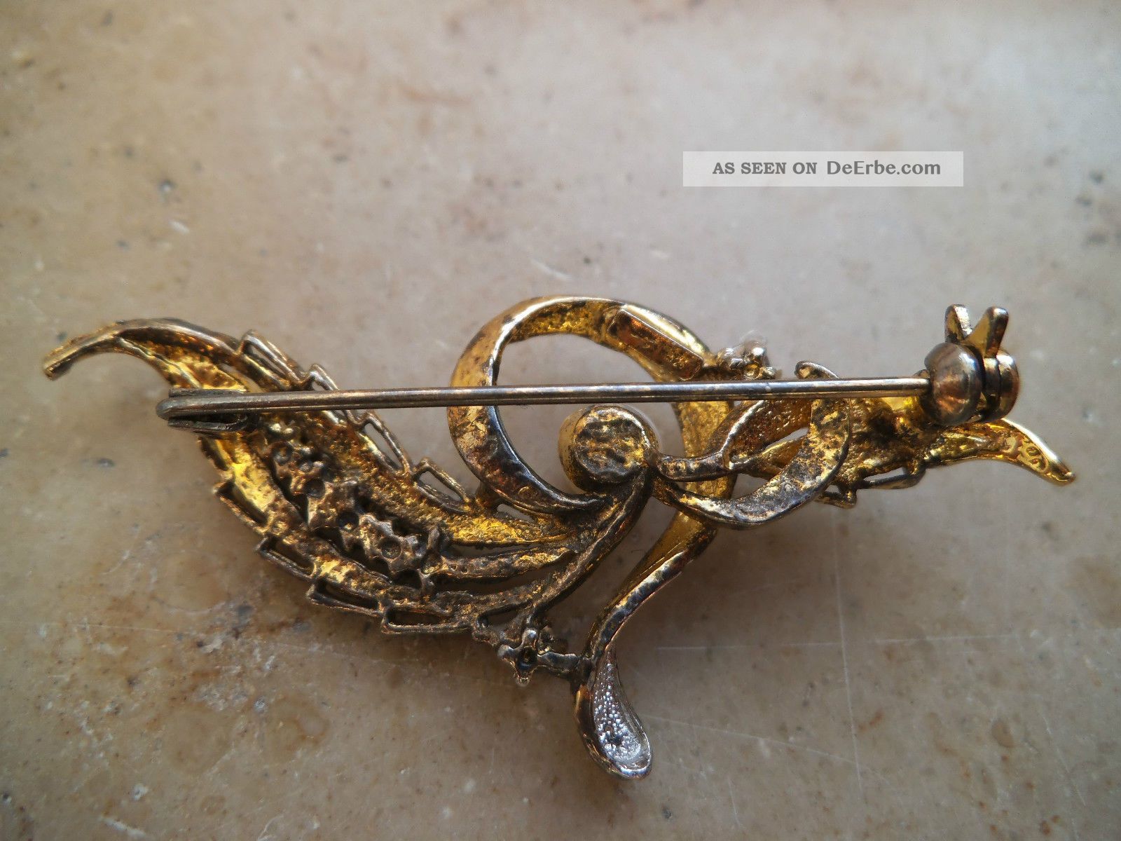 Vergoldete 925 Silberbrosche Mit Steinen