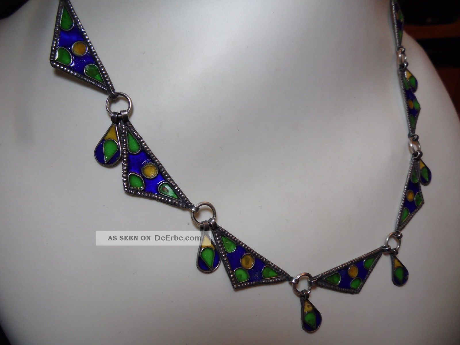 Jugendstil Silber Kette /collier Bunte Emaille Design