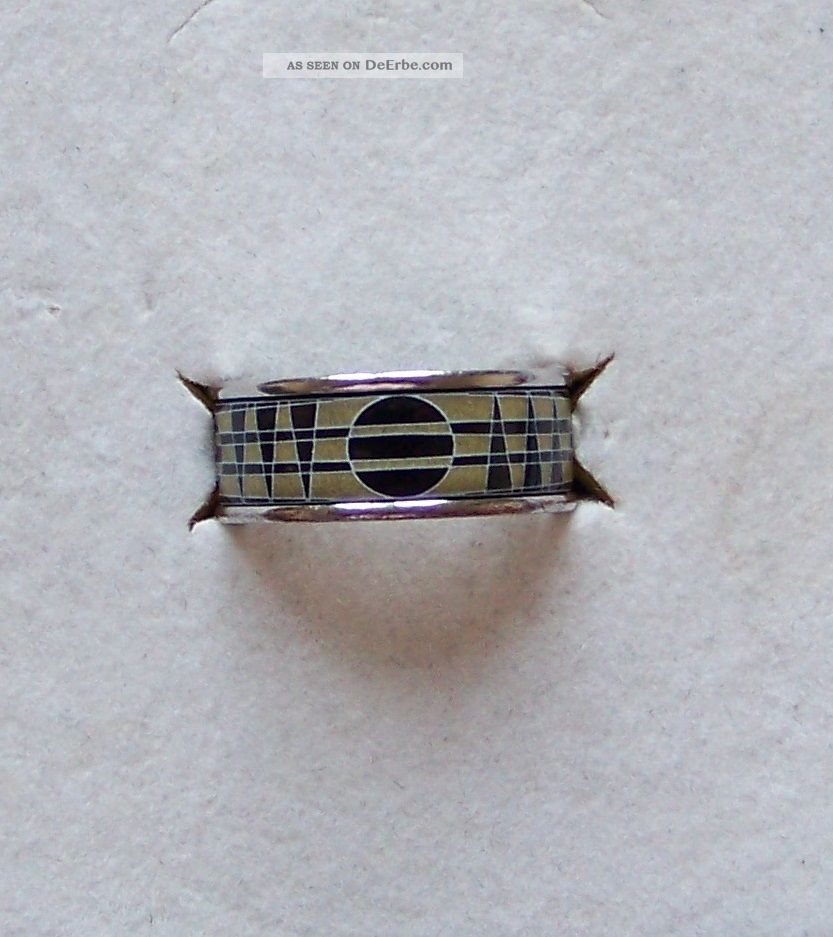 Ring Michaela Frey, Emaillie, Silberfarben, Schwarz/beige