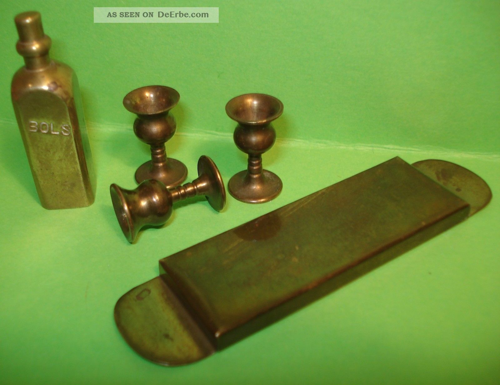 Altes Messing - Tablett Mit Bols - Flasche (schwere Qualität) Und 3 Kelchen