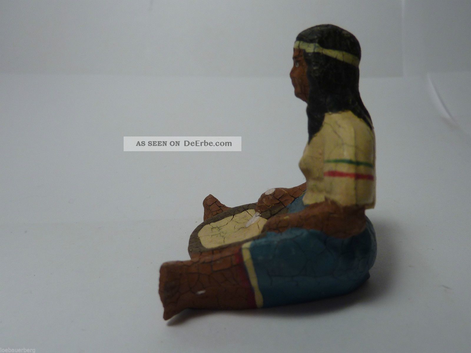 Ddr Massefigur Sitzende Indianer Frau Squaw Mit Schüssel Esssen Rührend