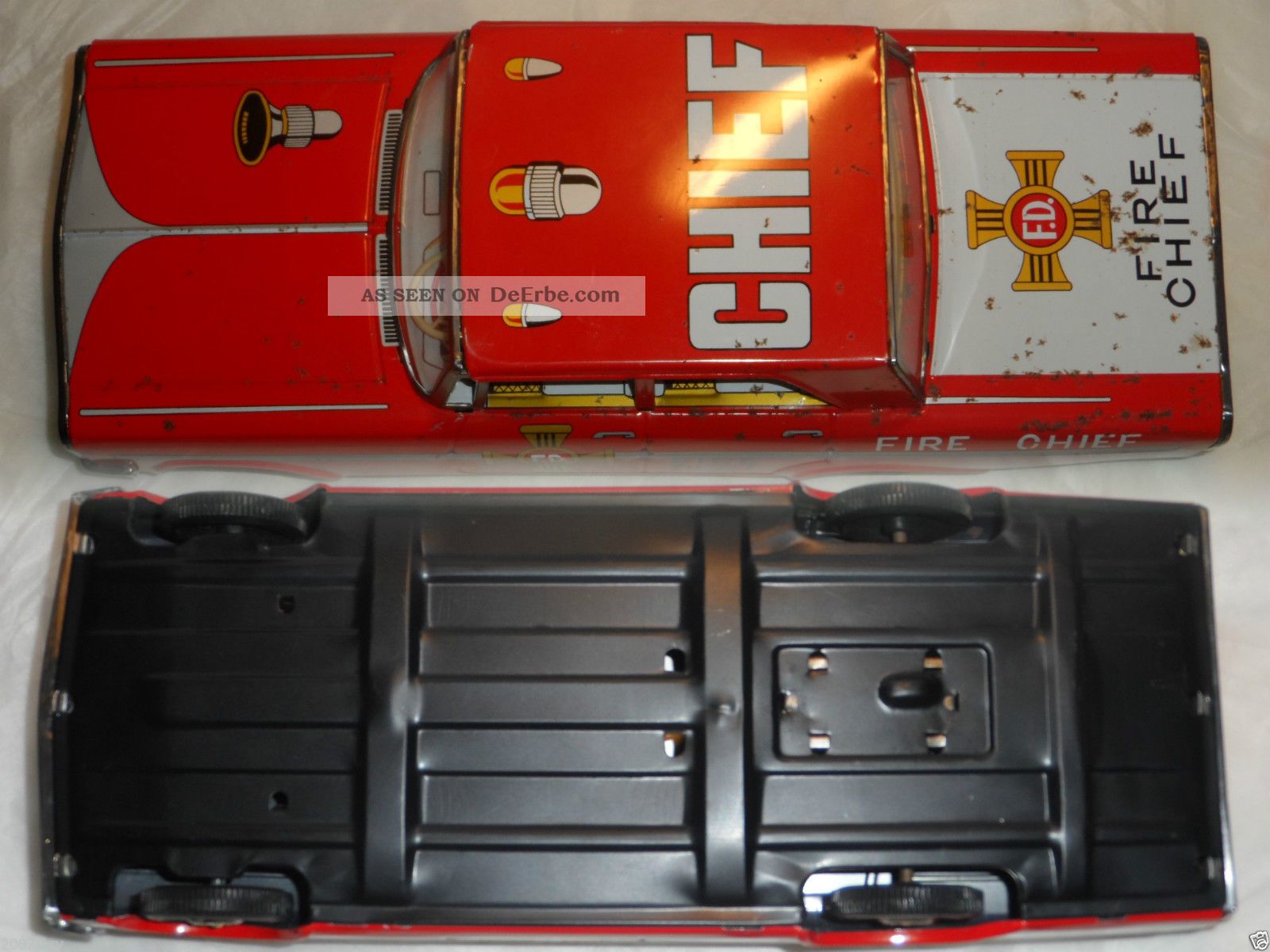 Altes Blech Ford Fire Chief Car Made In Japan Friction /sirene Top