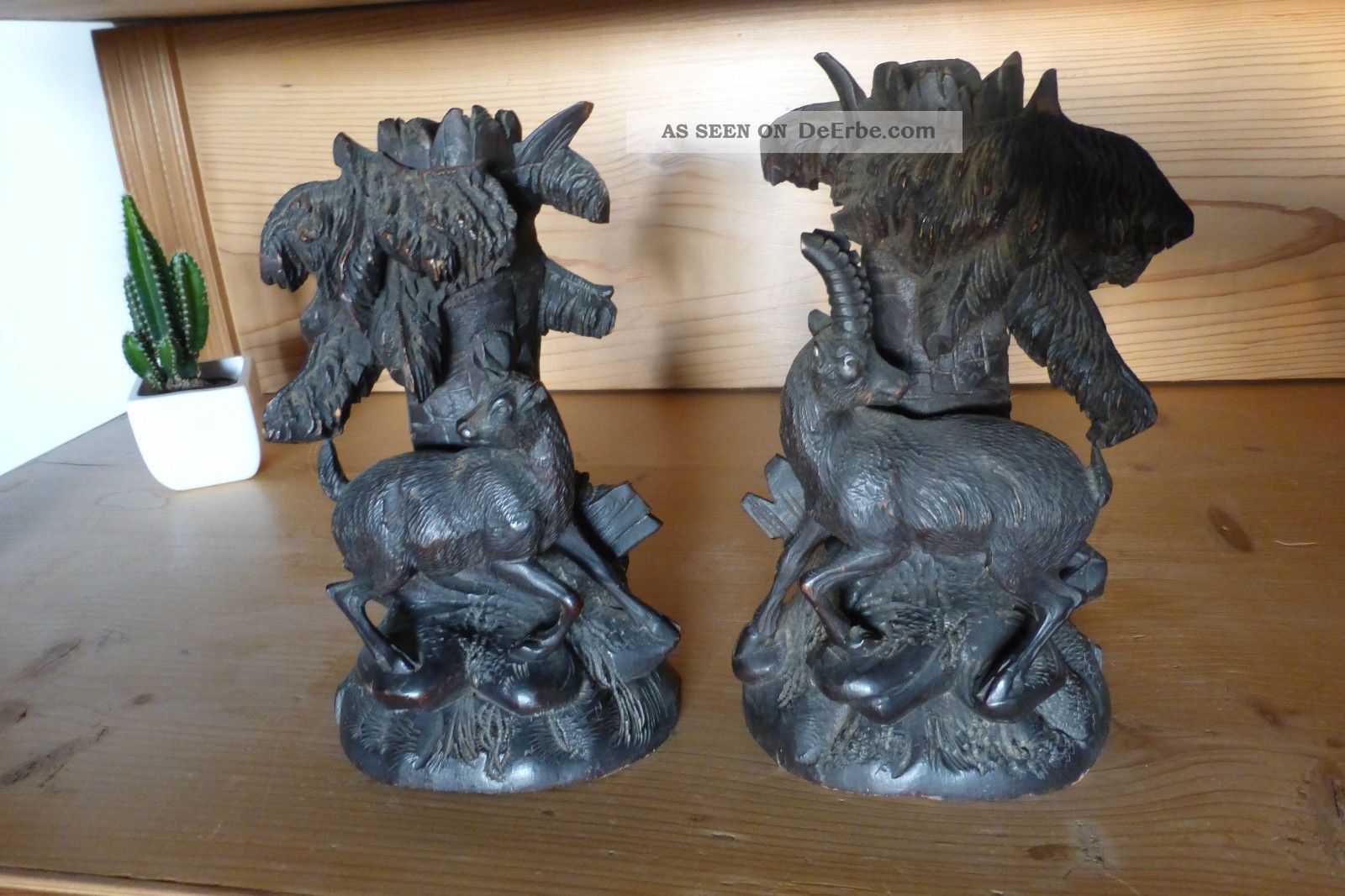 Holz Antik Steinbock Gams Holzschnitzerei 19. Jhrt. Kerzenleuchter