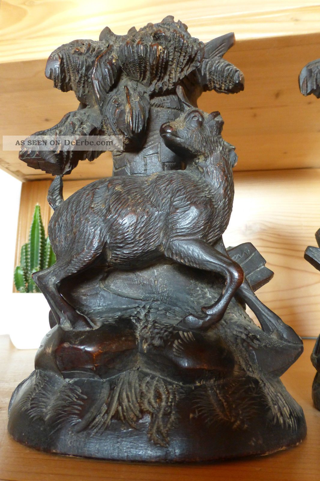 Holz Antik Steinbock Gams Holzschnitzerei 19. Jhrt. Kerzenleuchter