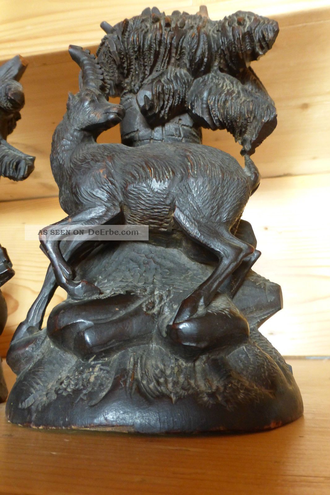 Holz Antik Steinbock Gams Holzschnitzerei 19. Jhrt. Kerzenleuchter