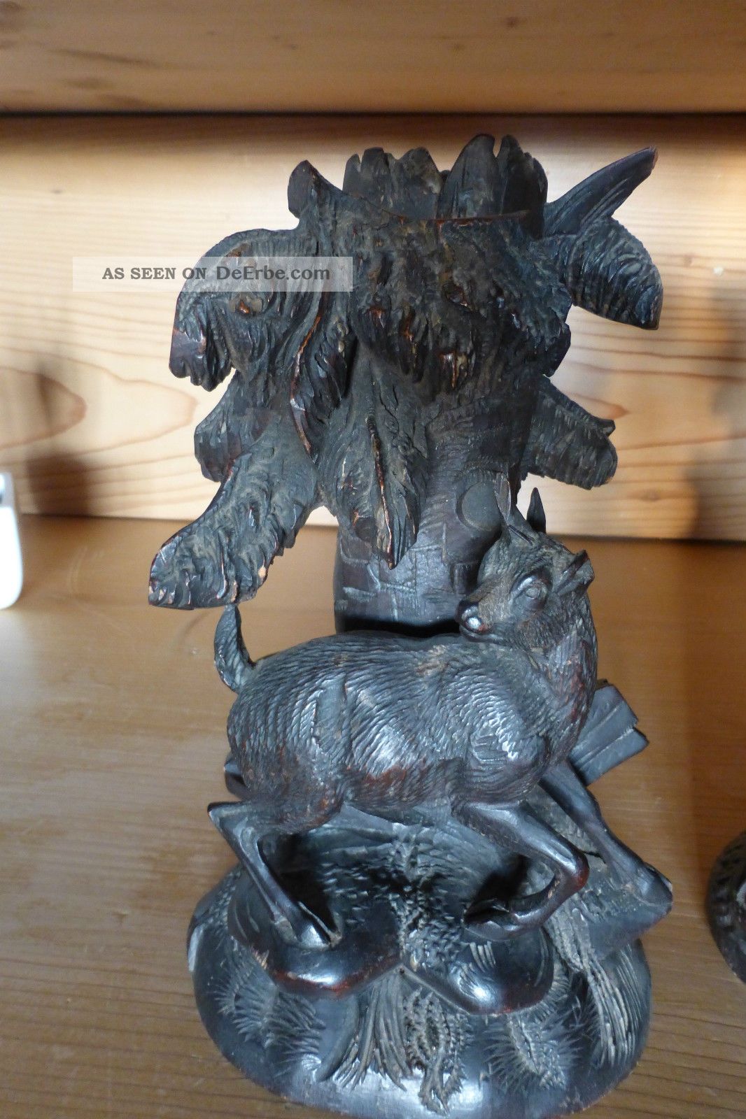 Holz Antik Steinbock Gams Holzschnitzerei 19. Jhrt. Kerzenleuchter