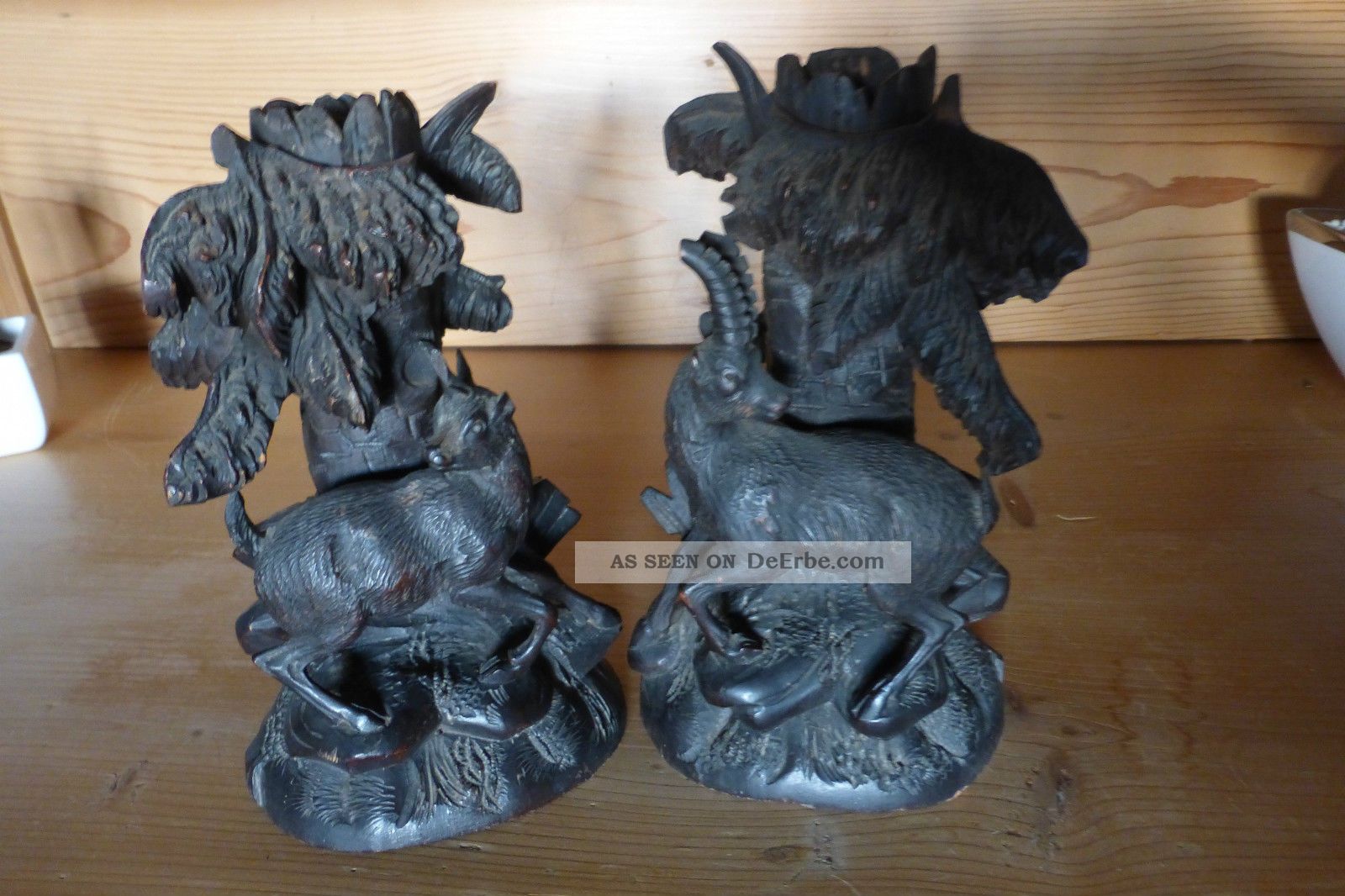 Holz Antik Steinbock Gams Holzschnitzerei 19. Jhrt. Kerzenleuchter