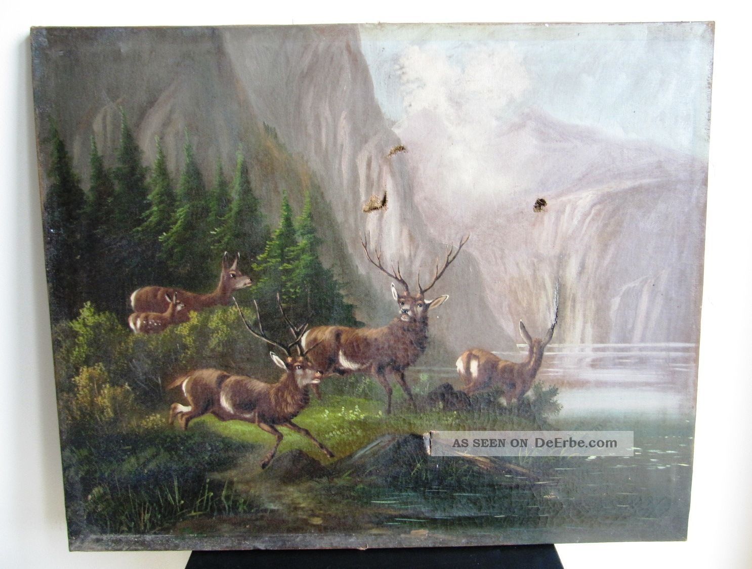 Black Forest Jagd Hunter Hirsch Öl Auf Leinen Bild Cervo Deer 19. Jhdt ...