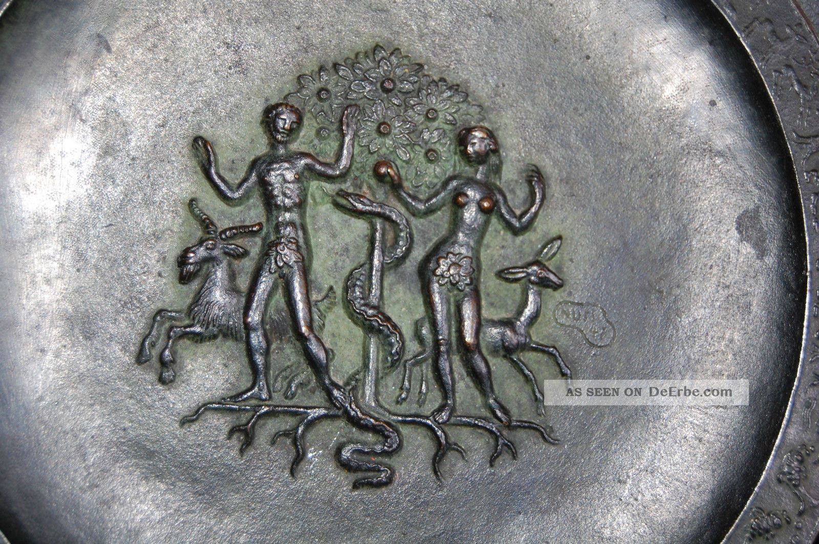 Fritz Nuss (1907 - 1999) Bronze 1947 Wand Teller Adam & Eva Paradies ...