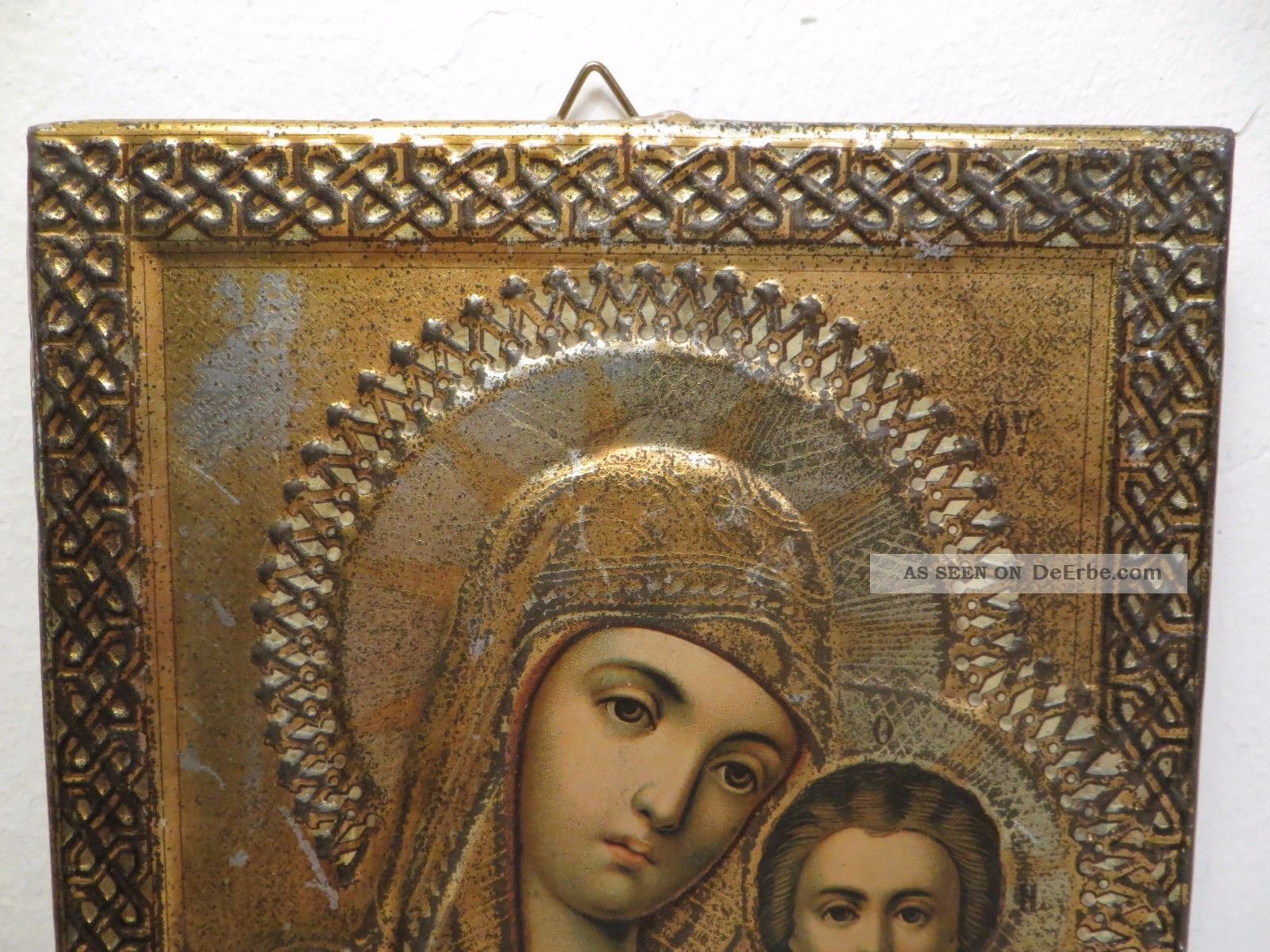 Alte Ikone - Russisch - - Auf Holz - Metalloklad - Reiseikone - Um 1900 - Art. 1917