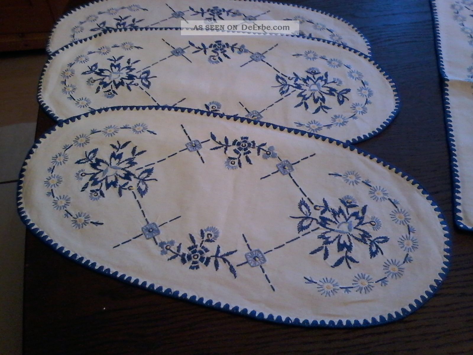 Alte Damast Tischdecken Echte Handarbeit Vers. Größen Weiß Mit Blauer ...