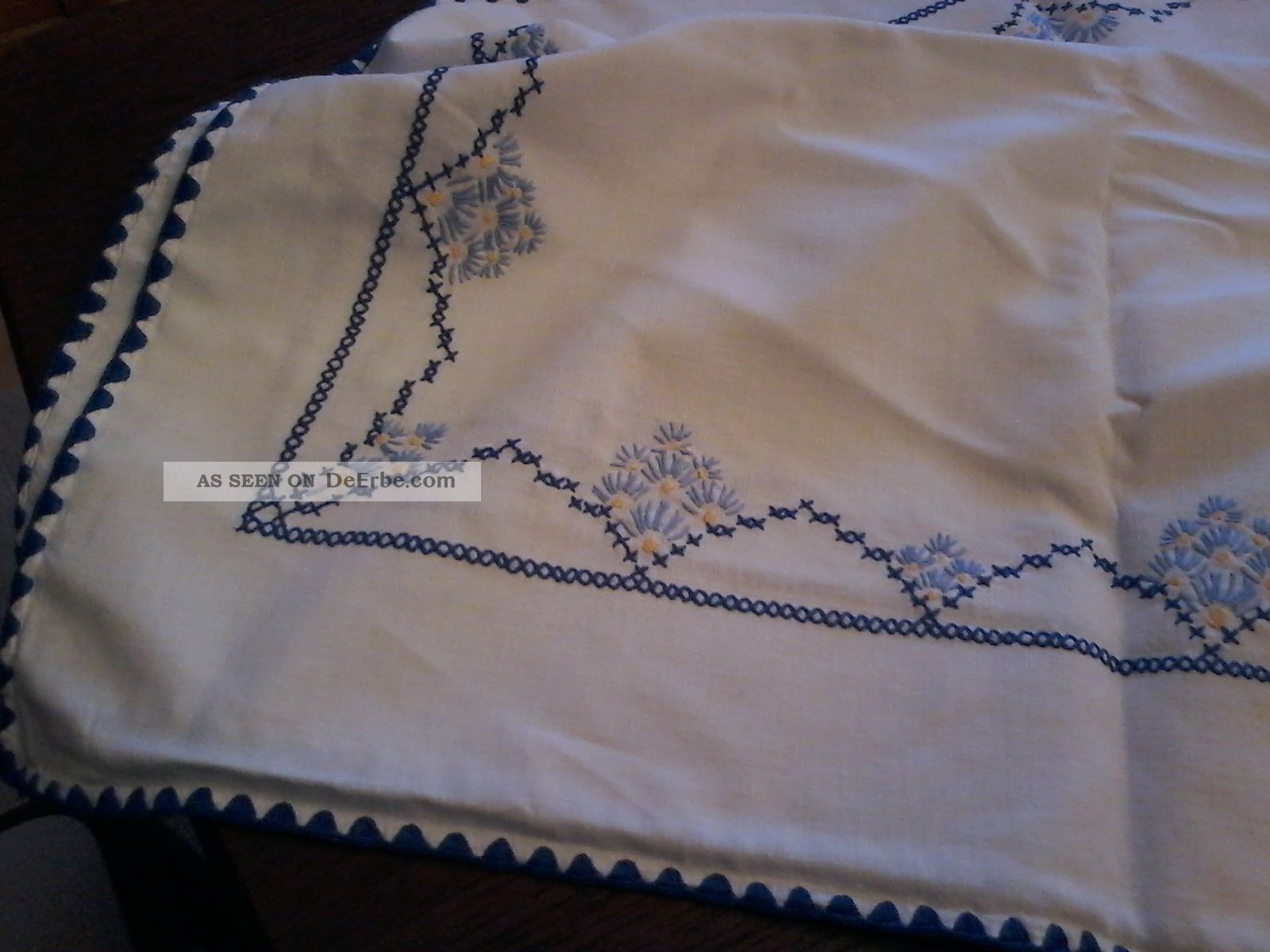 Alte Damast Tischdecken Echte Handarbeit Vers. Größen Weiß Mit Blauer ...