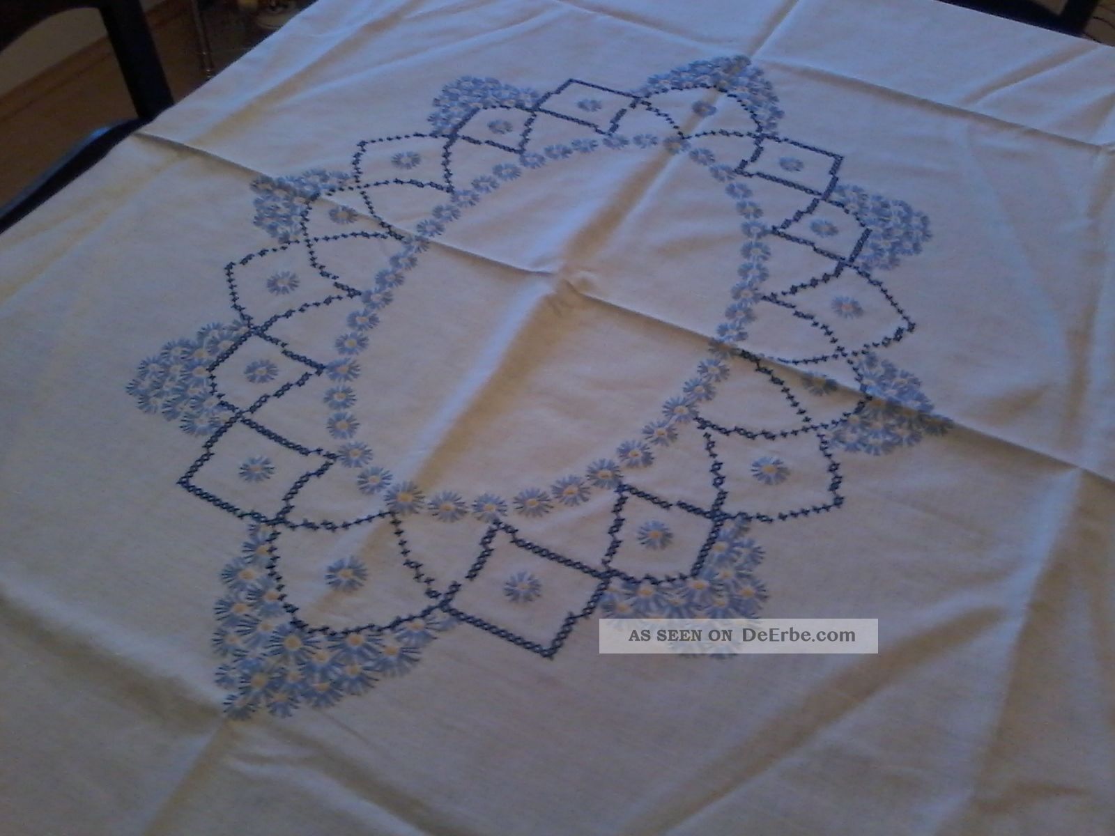 Alte Damast Tischdecken Echte Handarbeit Vers. Größen Weiß Mit Blauer ...