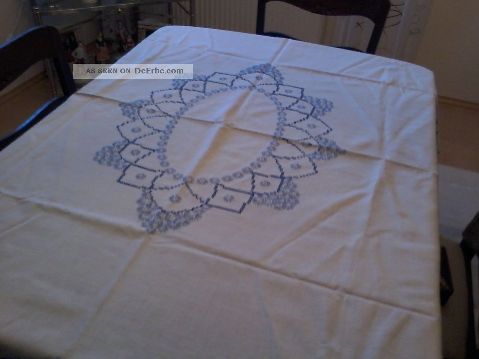 Alte Damast Tischdecken Echte Handarbeit Vers. Größen Weiß Mit Blauer ...
