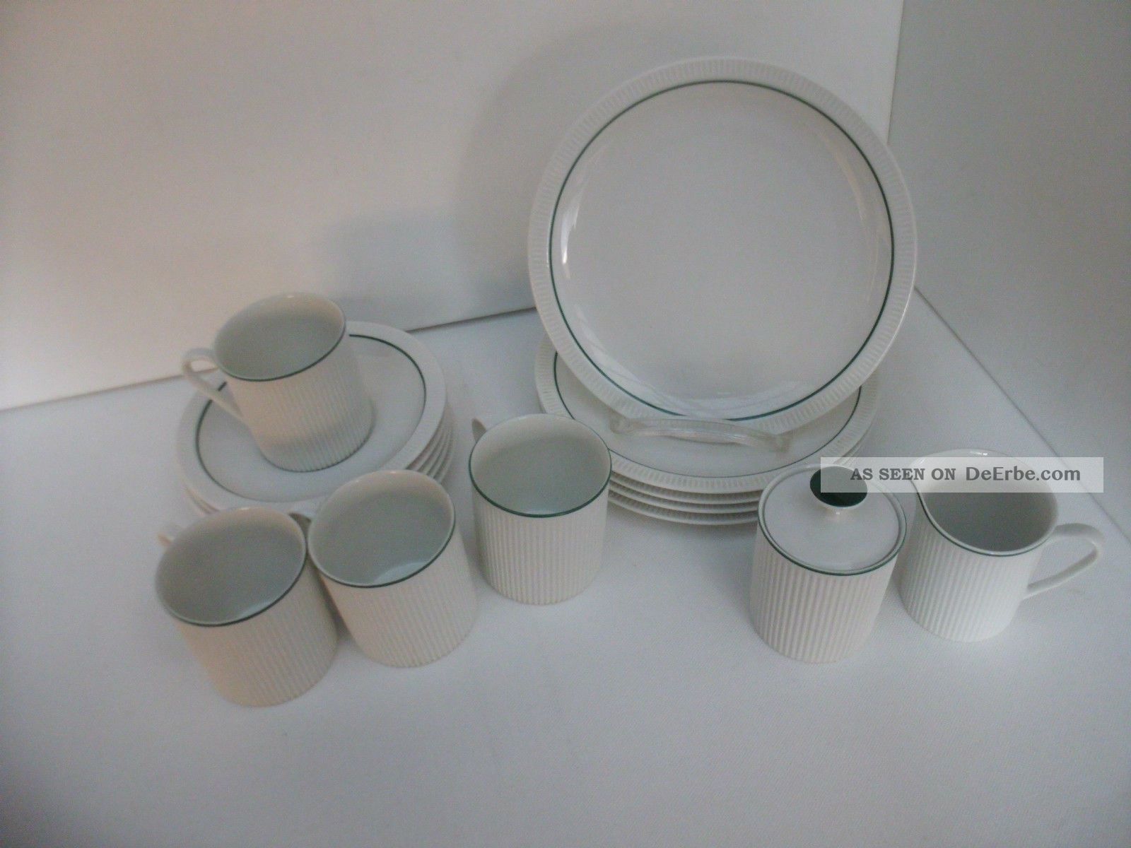 Arzberg Form 2075 Grüner Rand - 4kaffeegedecke Mit Zucker & Sahnetopf 16