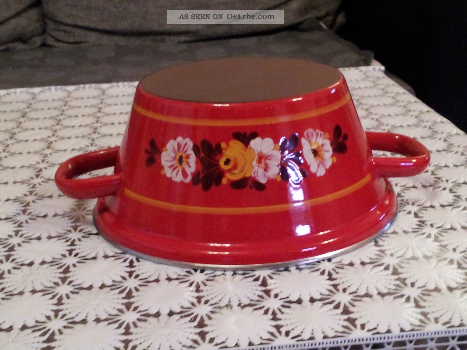 Emaille Topf Vintage Kochtopf Topf Kasserolle Rot Mit Blumen