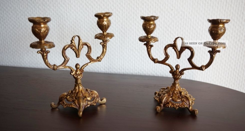 Paar Jugendstil Alte Kerzenleuchter Antik Kerzenständer Um 1920 Bronze Massiv