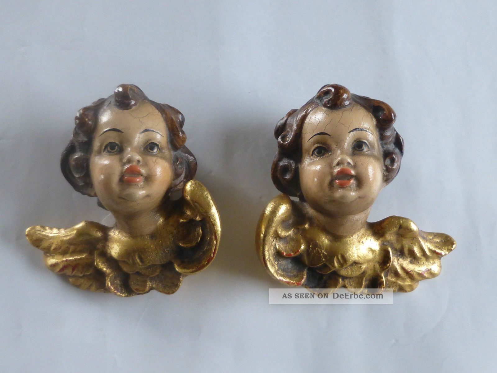 2 Putto (paar) Wandengel Holz Geschnitzt Farbig Gefasst, Putte Putti ...