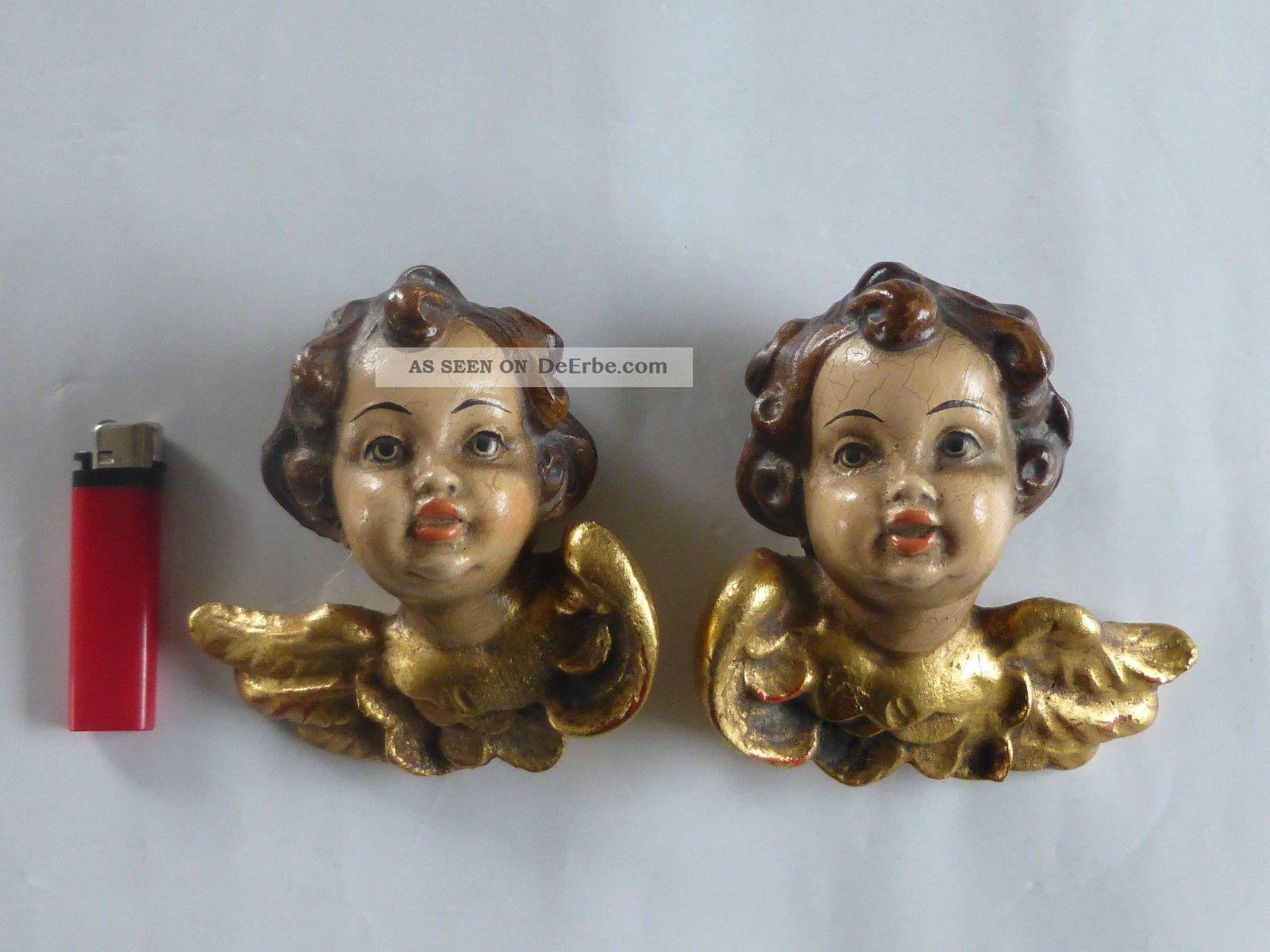 2 Putto (paar) Wandengel Holz Geschnitzt Farbig Gefasst, Putte Putti ...
