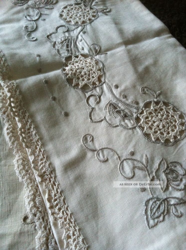 3 X Gestickte Gehäkelte Tischdecken Handarbeit Oma Schatztruhe Leinen ...