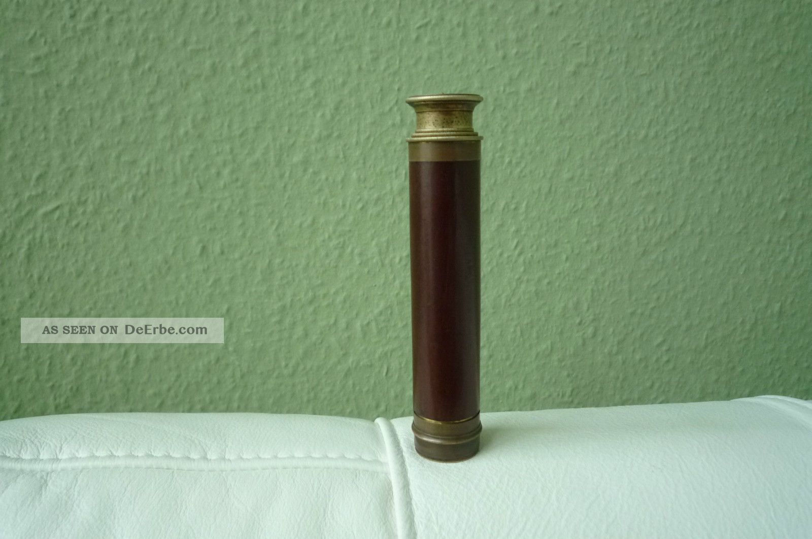 Altes Messing - Fernrohr Mit Holztubus Und Noch LederhÜlle.