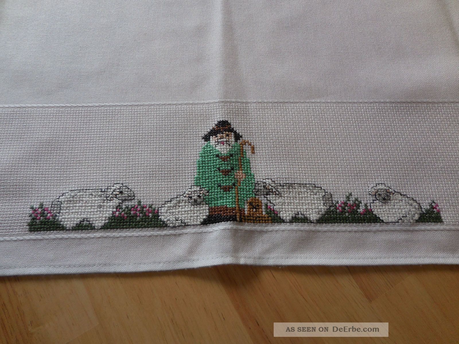 Mitteldecke Handarbeit Gestickt Schäfer Mit Herde Kreuzstich 85 Cm X 85 Cm