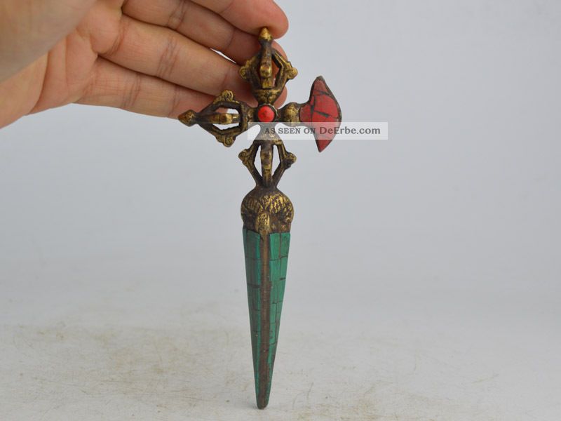 Old Copper&turquoise Carving Talisman Statue Pendant